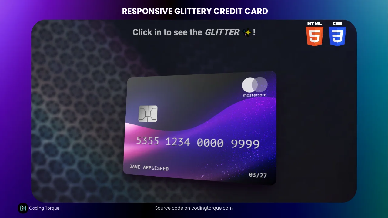 Responsive Glittery Credit Card Using Html And Css Coding Torque 5188